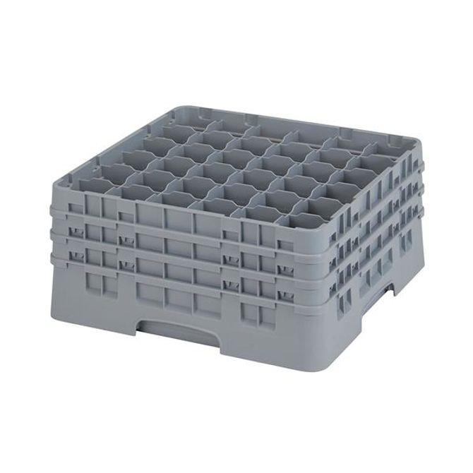 36 Compartment Glass Rack with 3 Extenders H196mm - Grey