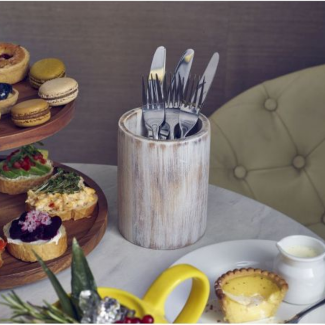 GenWare White Wash Acacia Wood Cutlery Cylinder