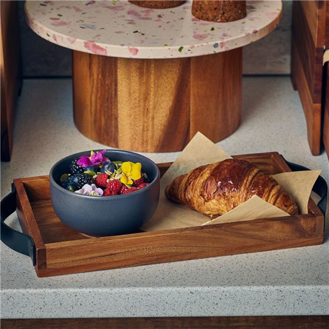 GenWare Acacia Wood Serving Tray with Metal Handles 32.5 x 17.5cm