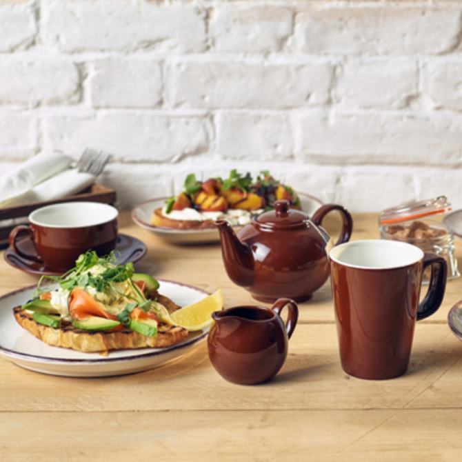 Genware Porcelain Brown Latte Mug 340ml / 12oz