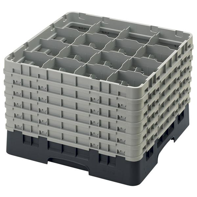 16 Compartment Glass Rack with 6 Extenders H320mm - Black