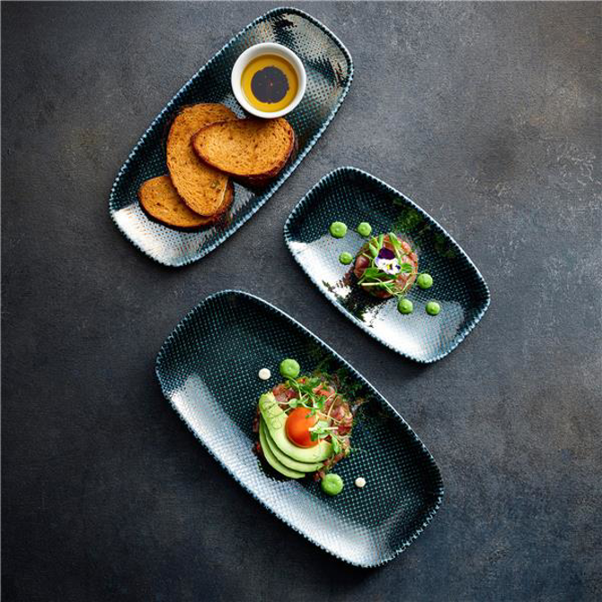 Astro Metallic Blue Chefs Oblong Plate 10.6 x 5inch / 27 x 12.7cm