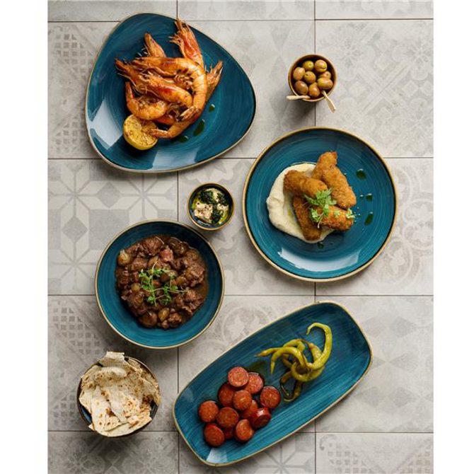 Churchill Stonecast Java Blue Chefs Oblong Plate 13.875 x 7.375inch