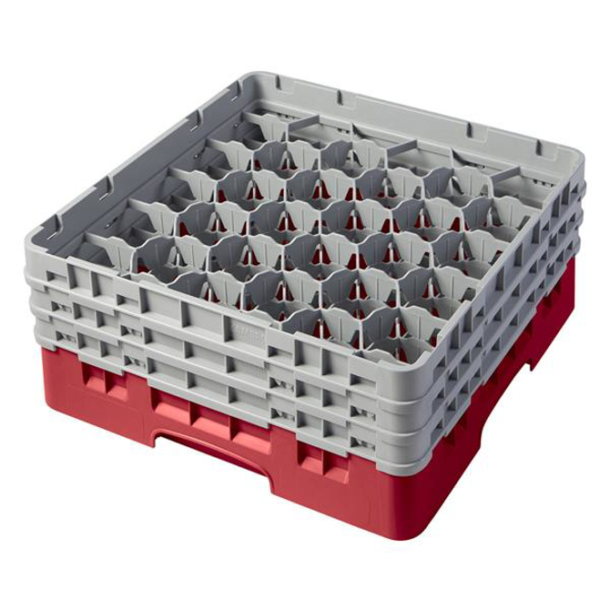 30 Compartment Glass Rack with 3 Extenders H174mm - Red