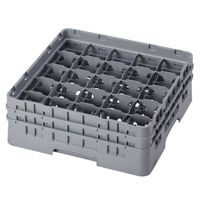 25 Compartment Glass Rack with 2 Extenders H155mm - Grey