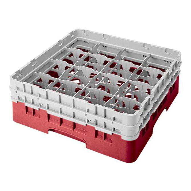 16 Compartment Glass Rack with 2 Extenders H133mm - Red