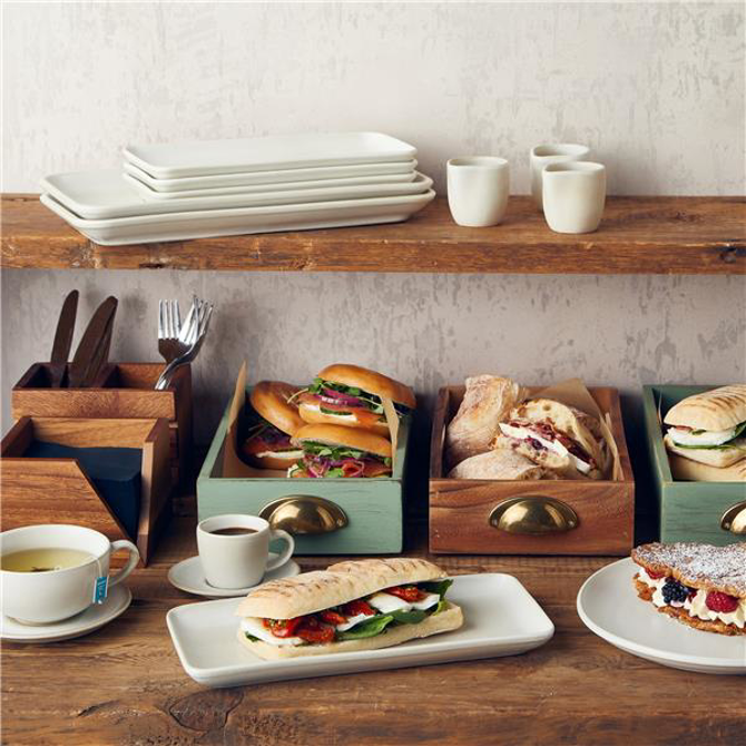 GenWare Acacia Wood 2 Compartment Cutlery Holder