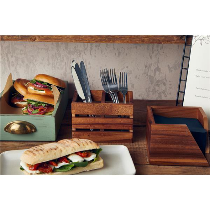 GenWare Acacia Wood 2 Compartment Cutlery Holder