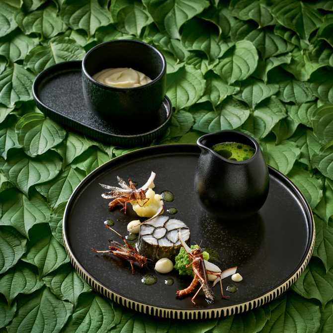 Nara Black & White Flat Round Plate 21cm